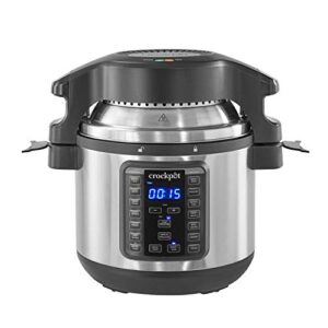 crock-pot sccppa800-v1 express crisp 8-quart pressure cooker includes air fryer lid, stainless steel