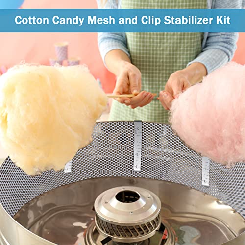 Cotton Candy Mesh and Clip Stabilizer Kit Cotton Candy Machine Parts with 4 Pieces Stainless Steel Clips Cotton Candy Machine Supplies for Most Cotton Candy Machine Candy Floss Maker 20 Inch Bowls