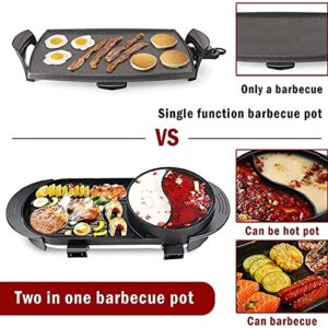 Electric Grill Hot Pot 2 in 1,Multifunctional Smokeless Grill Indoor Teppanyaki Grill/Shabu Shabu Pot with Divider - Separate Dual Temperature Contral, Non-Stick Pan BBQ Capacity for 2-12 People,110V (Black3.0)