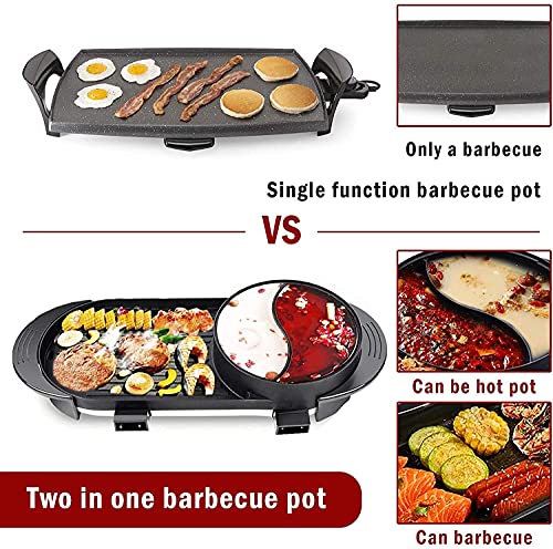 Electric Grill Hot Pot 2 in 1,Multifunctional Smokeless Grill Indoor Teppanyaki Grill/Shabu Shabu Pot with Divider - Separate Dual Temperature Contral, Non-Stick Pan BBQ Capacity for 2-12 People,110V (Black3.0)