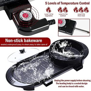 Electric Grill Hot Pot 2 in 1,Multifunctional Smokeless Grill Indoor Teppanyaki Grill/Shabu Shabu Pot with Divider - Separate Dual Temperature Contral, Non-Stick Pan BBQ Capacity for 2-12 People,110V (Black3.0)