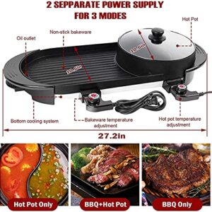 Electric Grill Hot Pot 2 in 1,Multifunctional Smokeless Grill Indoor Teppanyaki Grill/Shabu Shabu Pot with Divider - Separate Dual Temperature Contral, Non-Stick Pan BBQ Capacity for 2-12 People,110V (Black3.0)