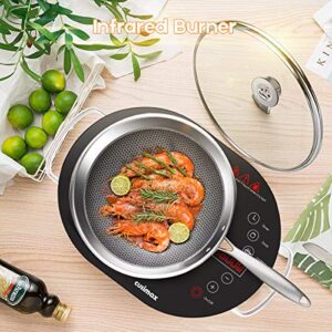 Cusimax Hot Plate,1500W LED Infrared Electric Portable Stove,Work w/all Cookware,Adjustable Temp,7.9in Cooktop w/Touch Button for Dorm Office Home RV