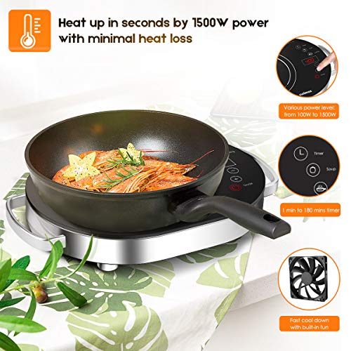 Cusimax Hot Plate,1500W LED Infrared Electric Portable Stove,Work w/all Cookware,Adjustable Temp,7.9in Cooktop w/Touch Button for Dorm Office Home RV