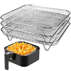 kydely air fryer rack compatible with instant vortex,philips,cosori air fryer,8‘’ square three stackable racks,stainless steel multi-layer dehydrator rack fit all 4.2qt-5.8qt air fryer accessories