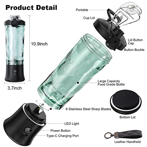 Portable Blender, YKSINX Smoothies Blender, 20 oz Personal Blender for Shakes and Smoothies with USB Rechargeable Travel Sports Blender Bottle Black