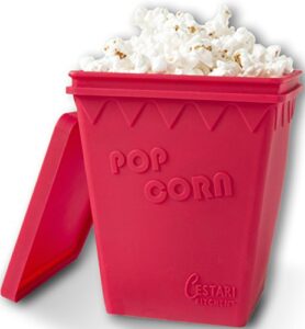 microwave popcorn popper | replaces microwave popcorn bags | healthy air popped popcorn – no oil needed | bpa free premium european grade silicone popcorn maker by cestari kitchen (red makes 8 cups)