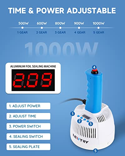 NEWTRY Induction Sealer Heat Handheld Sealing Machine Diameter 0.79’’-3.94’’ Electromagnetic Manual Power & Time Adjustable for Plastic Glass Bottles Caps(110V US Plug)