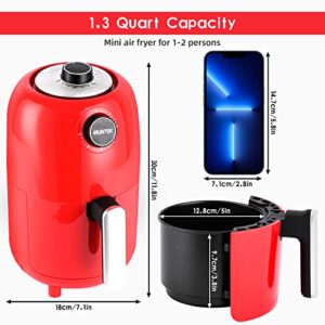 iRUNTEK Mini Compact Air Fryer, 1.3Qt Small Air Fryer with Recipe Book and 50pcs Parchment Paper Liners, User Friendly, Dual Knob Control, Non-Stick, Red