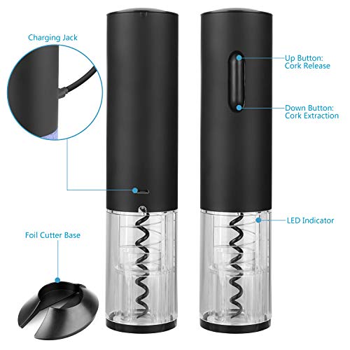 GOSCIEN Electric Wine Opener, Automatic Electric Wine Bottle Corkscrew Opener, Rechargeable Stainless Steel Cordless Electric Wine Bottle Opener Gift Set with Foil Cutter, USB Charging Cable