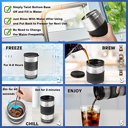 Mollbok Patented Instant Beverage Cooler, Anti-Crack Coffee Chiller with Lid, Cools Drinks in Minutes without Dilution, Reuses Conveniently for Wine, Juice, Cocktail, 14 oz (Graphite Black)