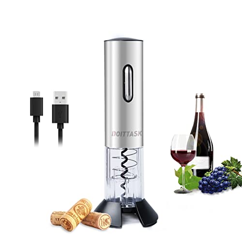 DOITTASK Wine Opener, Electric Automatic Corkscrew, Rechargeable Cordless Wine Bottle Openers with Foil Cutter and USB Charging Cable for Wine Lover Gift Set (Stainless Steel)