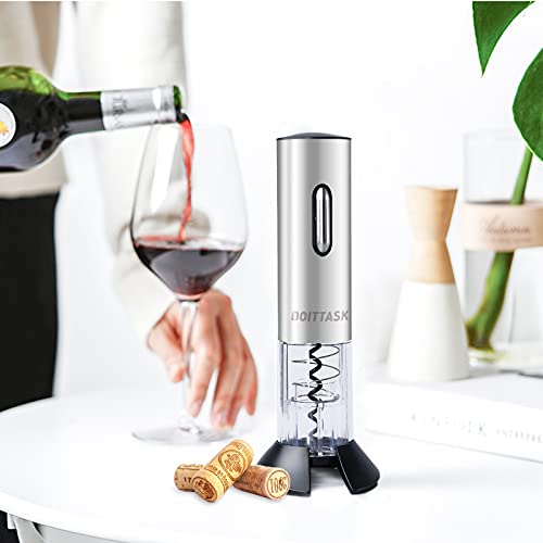 DOITTASK Wine Opener, Electric Automatic Corkscrew, Rechargeable Cordless Wine Bottle Openers with Foil Cutter and USB Charging Cable for Wine Lover Gift Set (Stainless Steel)