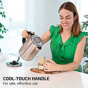 Ovente Stainless Steel Electric Kettle Hot Water Boiler 1.7 Liters - Powerful 1750W BPA Free w/ Auto Shut Off & Boil Dry Protection, Portable Instant Hot Water Pot for Coffee & Tea - Silver KS711S