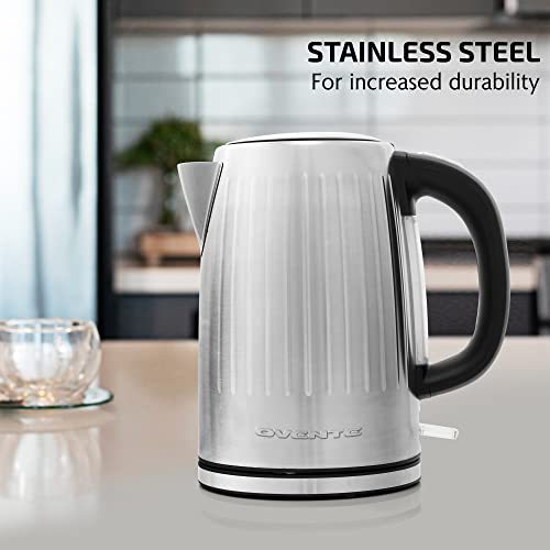 Ovente Stainless Steel Electric Kettle Hot Water Boiler 1.7 Liters - Powerful 1750W BPA Free w/ Auto Shut Off & Boil Dry Protection, Portable Instant Hot Water Pot for Coffee & Tea - Silver KS711S