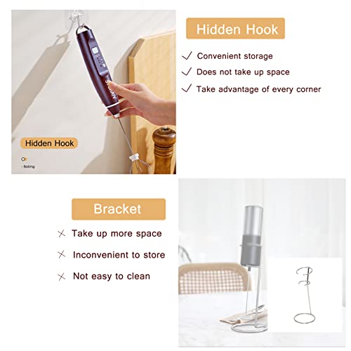 Milk Frother Handheld - Handheld Electric Blender Portable Coffee Frother USB Rechargeable 3 Speed Milk Frother with 2 Stainless Steel Blenders and 1 Cleaning Brush 1 Blending Spoon