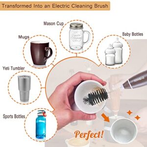 Milk Frother Handheld - Handheld Electric Blender Portable Coffee Frother USB Rechargeable 3 Speed Milk Frother with 2 Stainless Steel Blenders and 1 Cleaning Brush 1 Blending Spoon