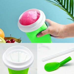 Slushy Maker Cup, DIY Frozen Magic Slushie Maker Squeeze Cup, Slushie Cup with Lid and Straw, Gifts for Families/Friends, Green