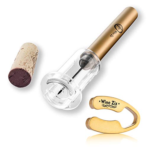 Wine Ziz Amazingly Simple Wine Opener with Foil Cutter Gift Set for Wine Lovers | Wine Pump Air Pressure Wine Bottle Opener Easy Cork Remover Corkscrew | Wine Bottle Openers (Gold, 1)