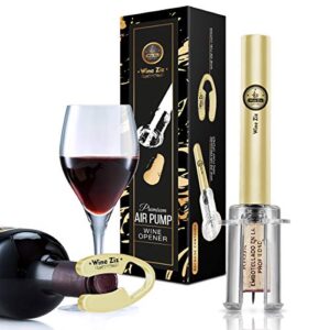 Wine Ziz Amazingly Simple Wine Opener with Foil Cutter Gift Set for Wine Lovers | Wine Pump Air Pressure Wine Bottle Opener Easy Cork Remover Corkscrew | Wine Bottle Openers (Gold, 1)