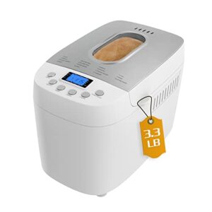 davivy bread maker machine 3lb with 2 dough kneading paddle dough maker,15-in-1 automatic bread machine maker with nonstick bowl for bread, jam& yogurt, 3 loaf sizes and 3 crust settings,15-h delay timer（850w,silver,3.3lb）