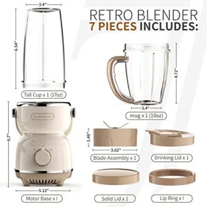 La Reveuse Personal Size Bullet Blender 300 Watts for Shakes Smoothies Seasonings Sauces with 17 oz Cup / 10 oz Mug,Retro Style