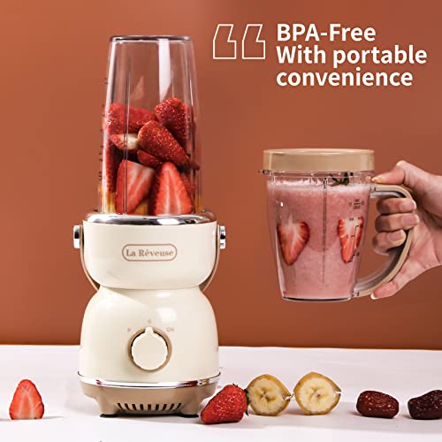 La Reveuse Personal Size Bullet Blender 300 Watts for Shakes Smoothies Seasonings Sauces with 17 oz Cup / 10 oz Mug,Retro Style