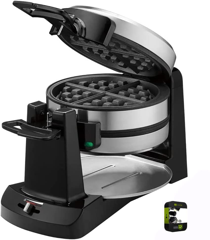 Cuisinart WAF-F40 Double Flip Belgian Waffle Maker Black/Stainless Bundle with 1 YR CPS Enhanced Protection Pack