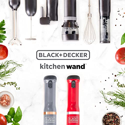 BLACK+DECKER Kitchen Wand Immersion Blender Handheld, With Charging Dock, Mixing Cup, Cordless, Red (BCKM1011K06)