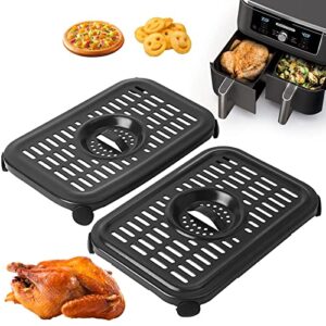 air fryer grill pan for ninja air fryers, 2 packs 8qt 10 qt air fryer crisper plate grill plate tray accessories with rubber bumpers for ninja foodi dz201 dz401 dz550 ad350 air fryer, dishwasher safe