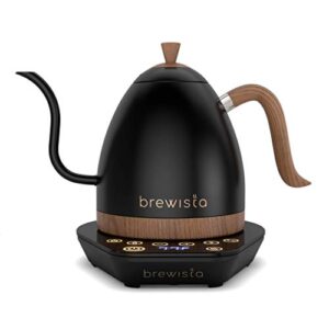 brewista artisan electric gooseneck kettle, 1 liter, for pour over coffee, brewing tea, lcd panel, precise digital temperature selection, flash boil and keep warm settings (matte black)