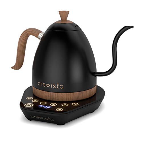 Brewista Artisan Electric Gooseneck Kettle, 1 Liter, For Pour Over Coffee, Brewing Tea, LCD Panel, Precise Digital Temperature Selection, Flash Boil and Keep Warm Settings (Matte Black)