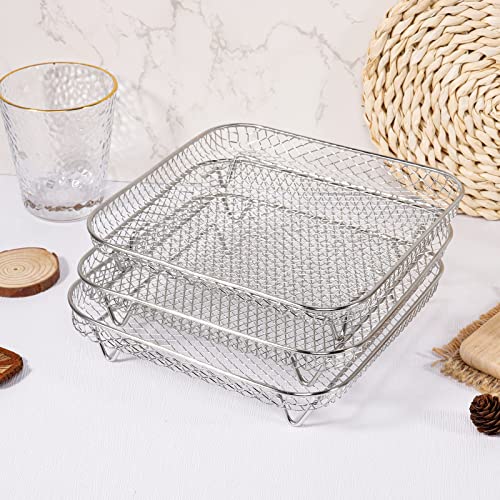 8 inch Air Fryer Rack for Instant Vortex Air Fryer, Philips,COSORI Air Fryer, Stackable Square Rack,Stainless Steel Multi-Layer Dehydrator Air Flow Rack,Air Fryer Accessories