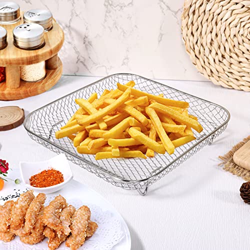 8 inch Air Fryer Rack for Instant Vortex Air Fryer, Philips,COSORI Air Fryer, Stackable Square Rack,Stainless Steel Multi-Layer Dehydrator Air Flow Rack,Air Fryer Accessories