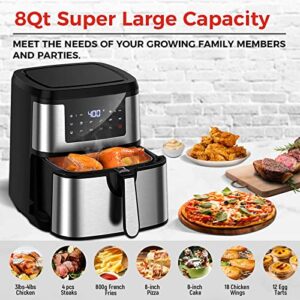 8QT Smart Digital Air Fryer with LED Touchscreen, Large Basket, and 10 Presets - Oilless Electric Cooker with Auto Shut Off - Perfect for Healthy Cooking and Easy Meal Preparation