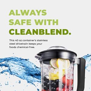 Cleanblend Ultra Blender, Low Profile Blender for Shakes and Smoothies - 40oz Compact Countertop Smoothie Blender/Maler - 8-Blade Stainless Steel, 1,000 Watt Motor, BPA-Free Tamper Wand Included