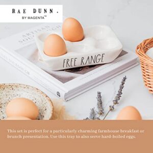 Rae Dunn by Magenta Stoneware Egg Trays - Set of 2 Farmhouse Style Egg Holders Fit 12 Eggs, Hand Lettered "Farm Fresh" and "Free Range"