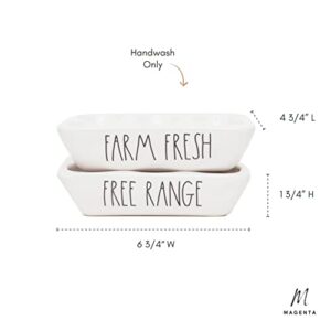 Rae Dunn by Magenta Stoneware Egg Trays - Set of 2 Farmhouse Style Egg Holders Fit 12 Eggs, Hand Lettered "Farm Fresh" and "Free Range"