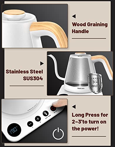 MeeLeya Electric Gooseneck Kettle with Temperature Control, Pour Over Coffee Kettle & Tea Kettle, Electric Kettle 1200 Watt, 0.8L (White)