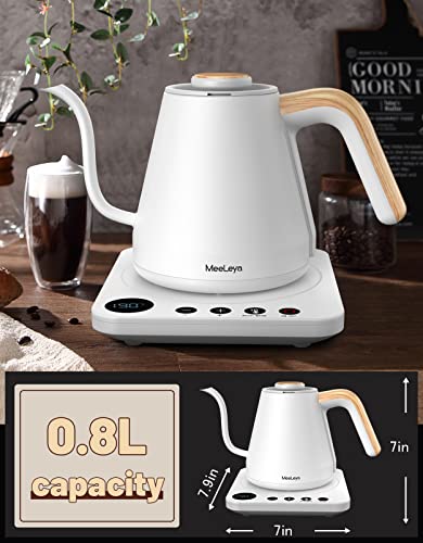 MeeLeya Electric Gooseneck Kettle with Temperature Control, Pour Over Coffee Kettle & Tea Kettle, Electric Kettle 1200 Watt, 0.8L (White)