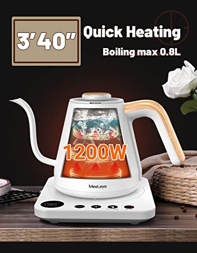 MeeLeya Electric Gooseneck Kettle with Temperature Control, Pour Over Coffee Kettle & Tea Kettle, Electric Kettle 1200 Watt, 0.8L (White)