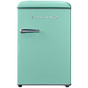 galanz glr25mgnr10 retro compact refrigerator, mini fridge with single doors, adjustable mechanical thermostat with chiller, green, 2.5 cu ft