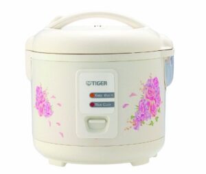 tiger jaz-a18u-fh 10-cup (uncooked) rice cooker and warmer with steam basket, floral white