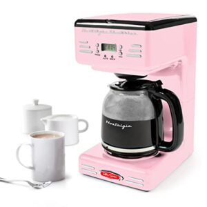 Nostalgia Retro 12-Cup Programmable Coffee Maker With LED Display, Automatic Shut-Off & Keep Warm, Pause-And-Serve Function, Pink