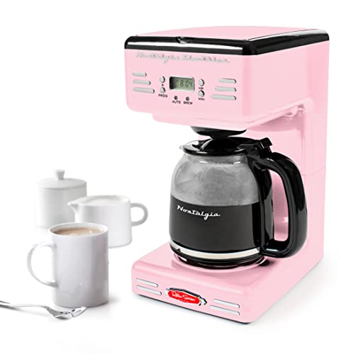 Nostalgia Retro 12-Cup Programmable Coffee Maker With LED Display, Automatic Shut-Off & Keep Warm, Pause-And-Serve Function, Pink