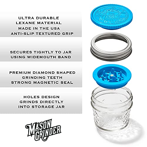 2 Piece Herb Grinder with Holes by Mason Grinder - Large Mouth - 2 Piece Herb Grinder with Holes - Fits on Wide Mason Jars (Jar Not Included)