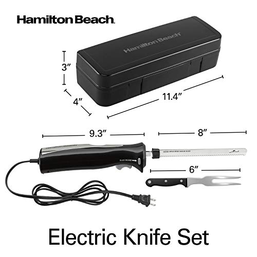 Hamilton Beach Set Electric Carving Knife for Meats, Poultry, Bread, Crafting Foam and More, Storage Case and Serving Fork Included, Black (74277)