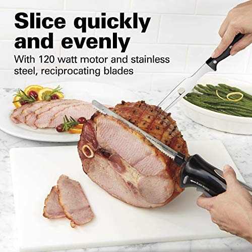 Hamilton Beach Set Electric Carving Knife for Meats, Poultry, Bread, Crafting Foam and More, Storage Case and Serving Fork Included, Black (74277)