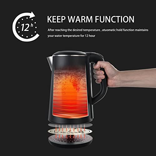 Murasakino Electric Kettle,Electric Kettle Temperature Control,Touch Screen Control, 12 Hour Keep Warm Function,Electric Kettle with Temperature Control,BPA Free Tea Kettle,Black