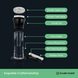 Krushmate Herb Grinder and Cone Loader 2 Inch Zinc Alloy All-in-One Pre Rolled Cone Filler Device